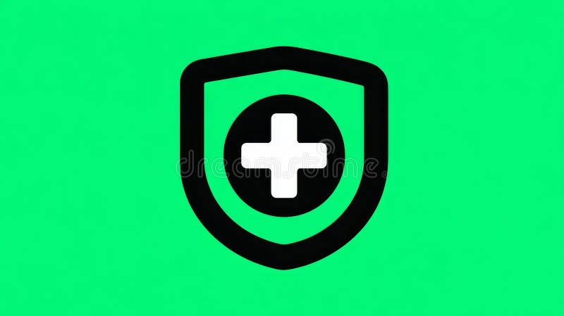 Bold Plus Sign Centered on a Shield Against Vibrant Green Backdrop ...
