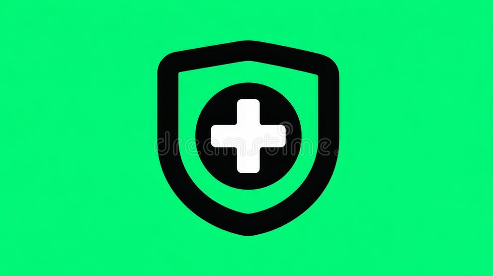 Bold Plus Sign Centered on a Shield Against Vibrant Green Backdrop ...