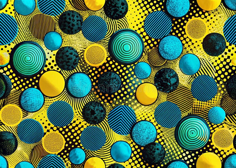 Bold Pop Art Design with Diagonal Lines Circles and Chaotic Particles a ...