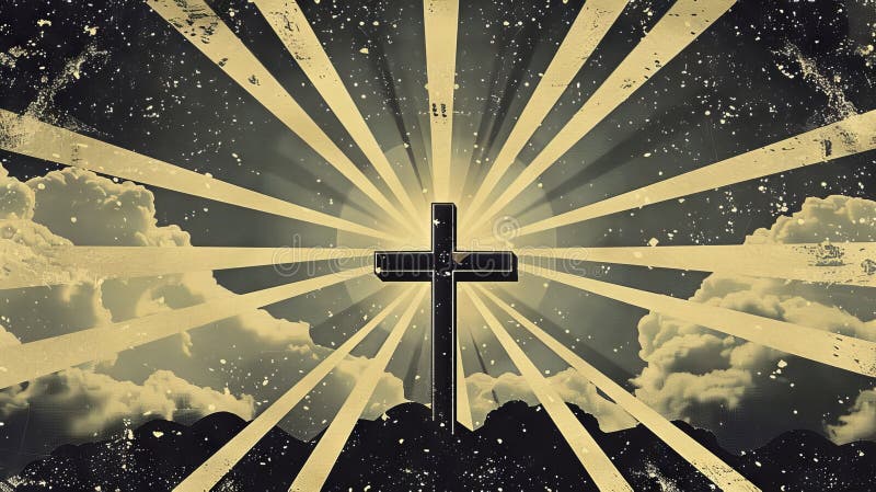 Bold Poster with Cross and Emanating Light Rays. Stock Illustration ...
