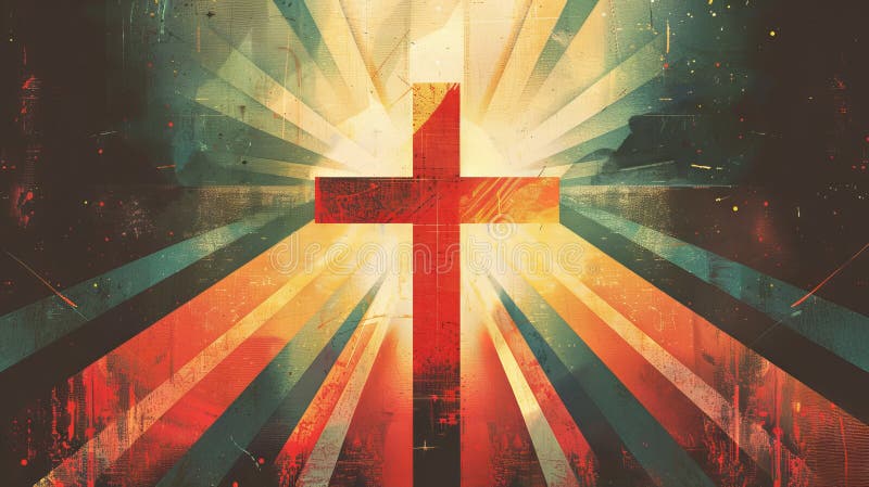 Bold Poster with Cross and Emanating Light Rays. Stock Illustration ...