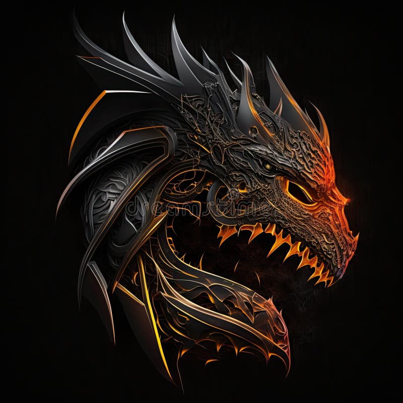 Half Human Half Dragon Logo on Black AI Generative Stock Illustration ...