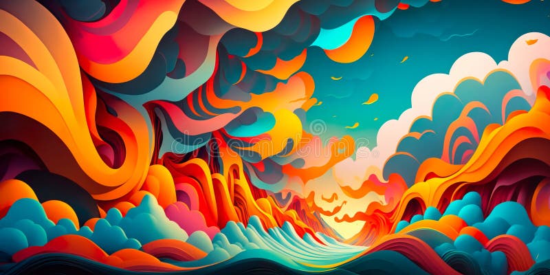 Bold Psychedelic Waves on a Bright Background Generative AI Stock ...