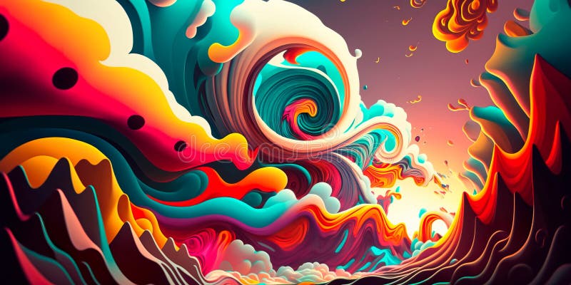 Bold Psychedelic Waves on a Bright Background Generative AI Stock ...