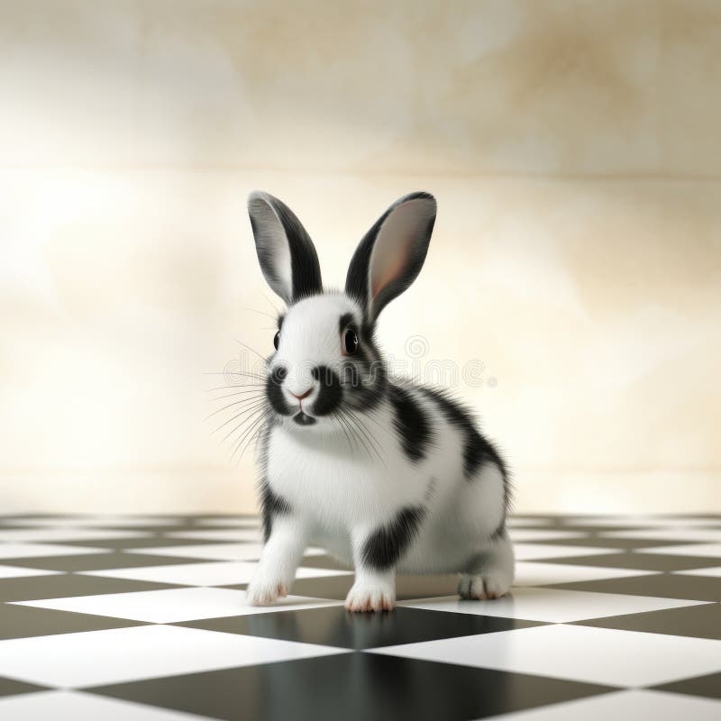Bold Rabbit on Checkered Floor: Unreal Engine 5 Porcelain Rendering ...