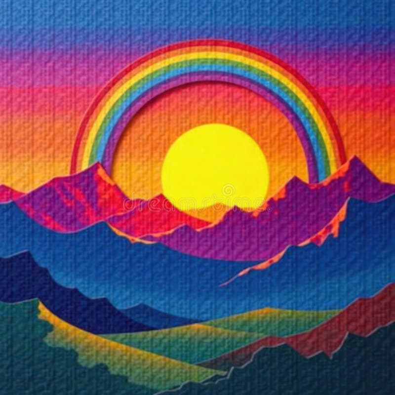 Bold Rainbow Over Paper Cut Mountains, Sunset Hues , Texture, Rainbow ...