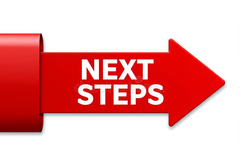 Red Arrow Banner on White Background Showing NEXT STEPS Stock ...