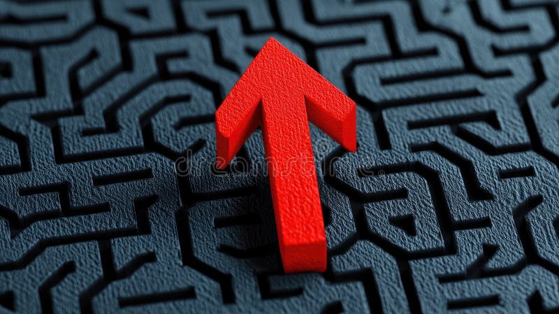 A Bold Red Arrow Stands Out Against a Complex Maze Pattern, Symbolizing ...