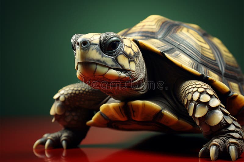 On a Bold Red Background, a High Res Image Showcases a Wise Turtle ...