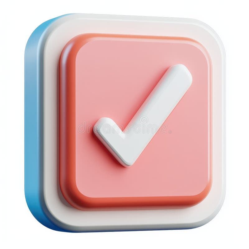 A Bold Red and Blue Button Featuring a Prominent Check Mark for ...