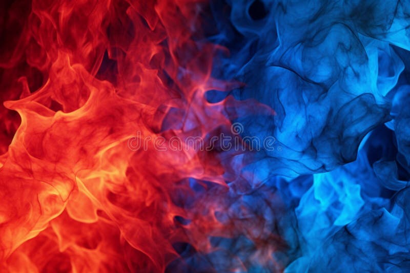 Bold Red and Blue Flames Ignite the Darkness of the Background. Stock ...