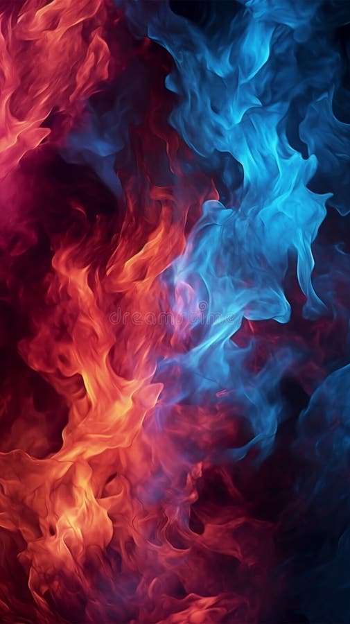 Bold Red and Blue Flames Ignite the Darkness of the Background Stock ...