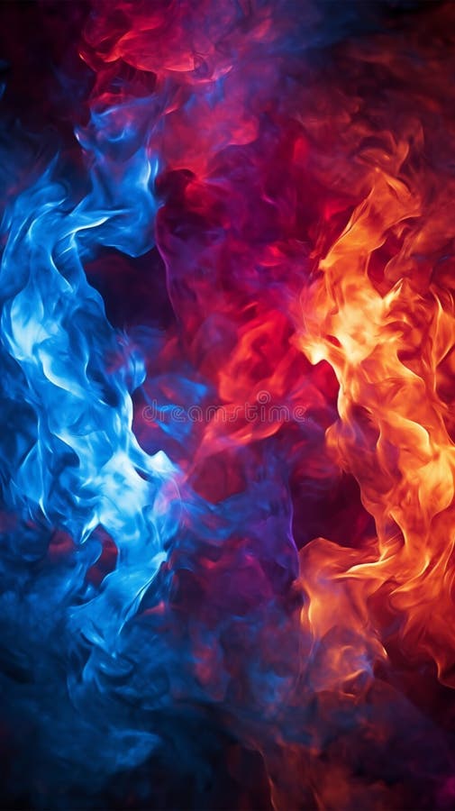 Bold Red and Blue Flames Ignite the Darkness of the Background Stock ...