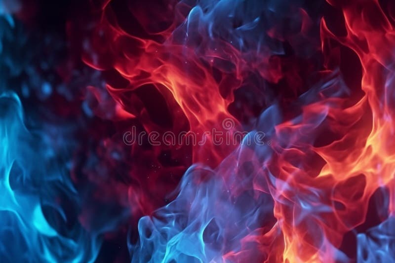 Bold Red and Blue Flames Ignite the Darkness of the Background. Stock ...