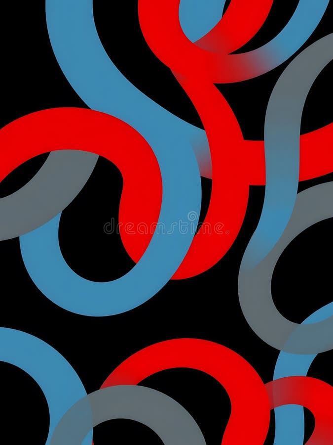 Bold Red, Blue, and Gray Curved Lines Forming Geometric Patterns on a ...