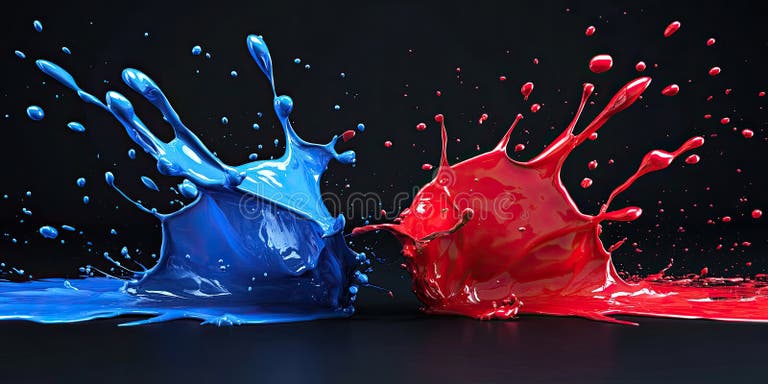 Bold Red and Blue Paint Splash Effect Creating a Dynamic, Vibrant ...