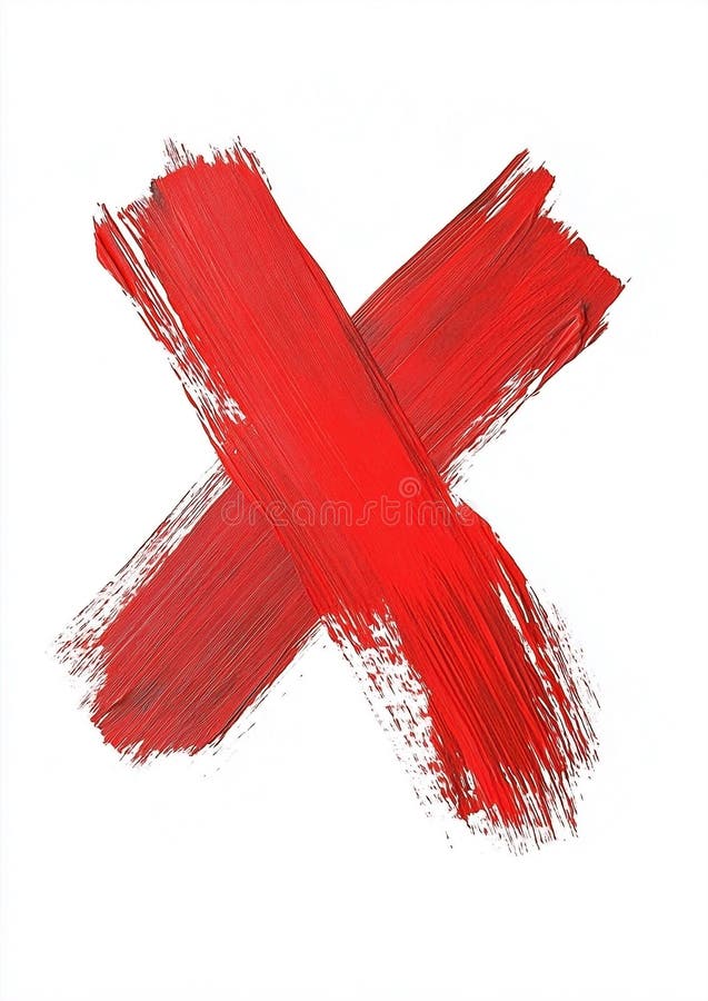 Bold Red Brushstroke X on White Background Symbol of Rejection or ...