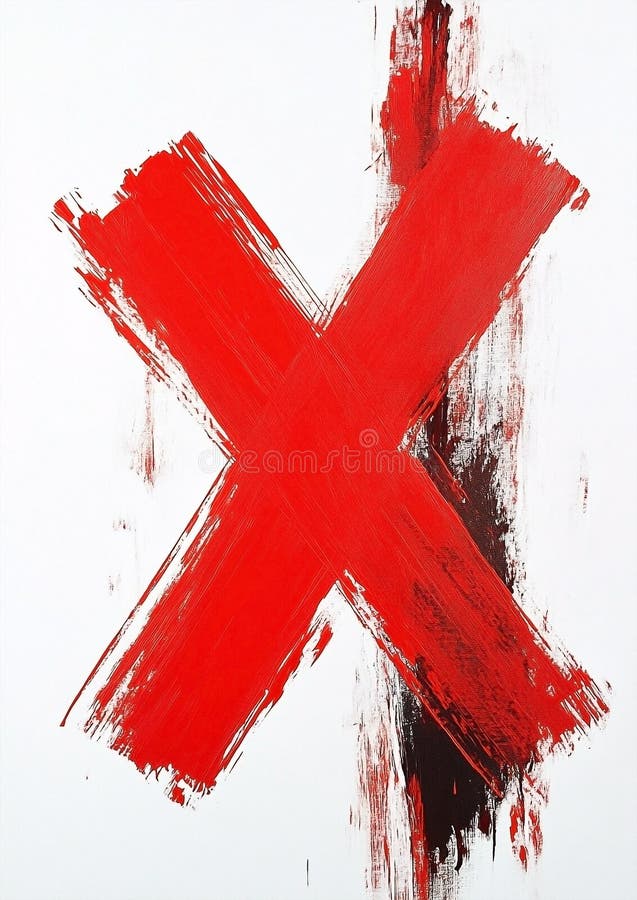 Bold Red Brushstroke X on White Background Symbol of Rejection or ...