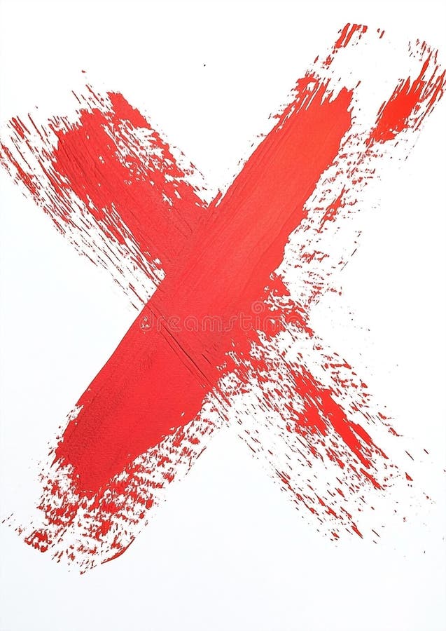 Bold Red Brushstroke X on White Background Symbol of Rejection or ...