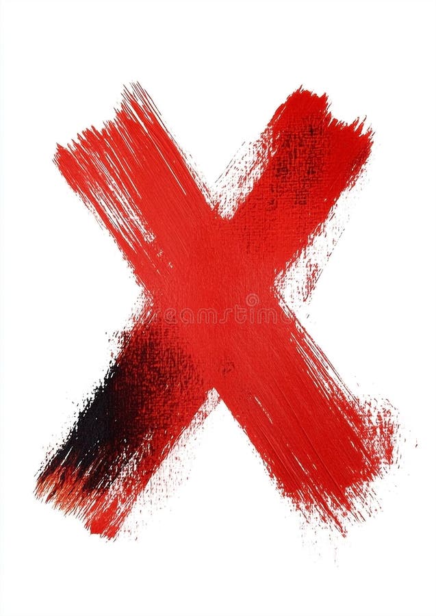 Bold Red Brushstroke X on White Background Symbol of Rejection or ...