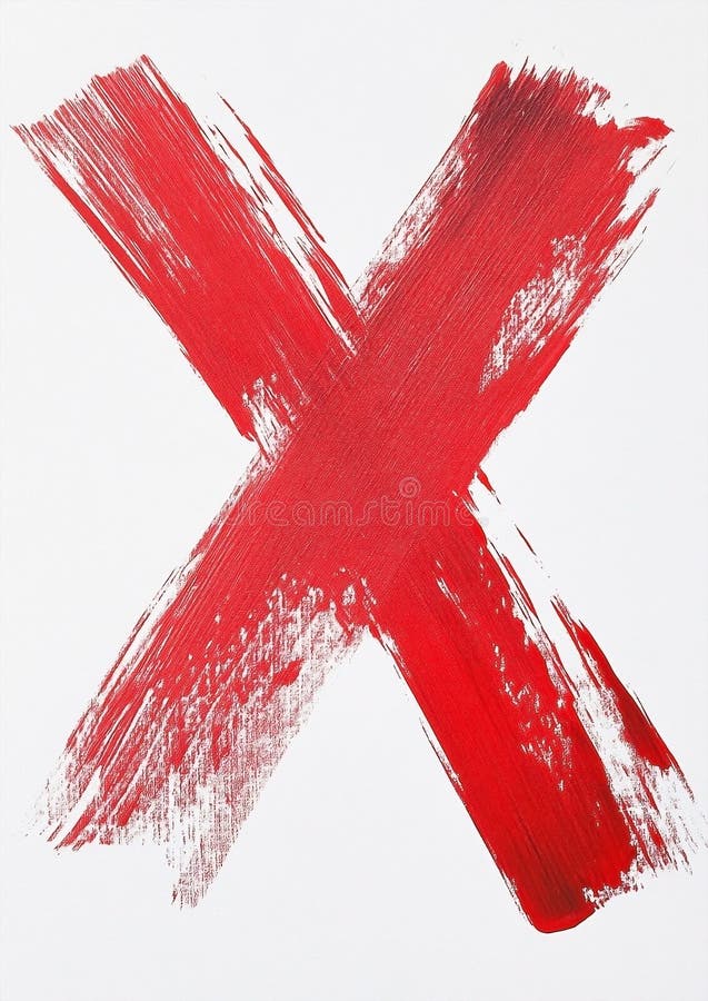 Bold Red Brushstroke X on White Background Symbol of Rejection or ...
