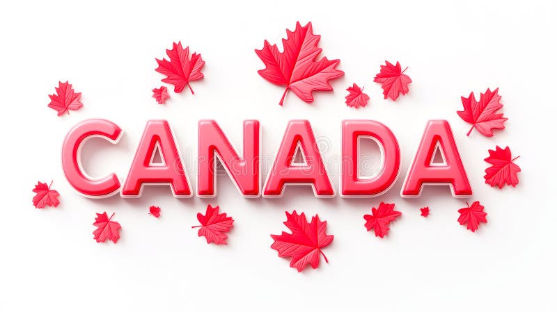 Bold Red "CANADA" Text Surrounded by Maple Leaves on White Background ...