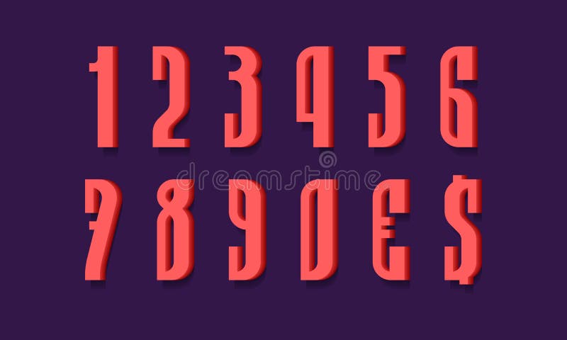 Bold Red 3d Numbers and Currency Signs. Volumetric Display Font Stock ...