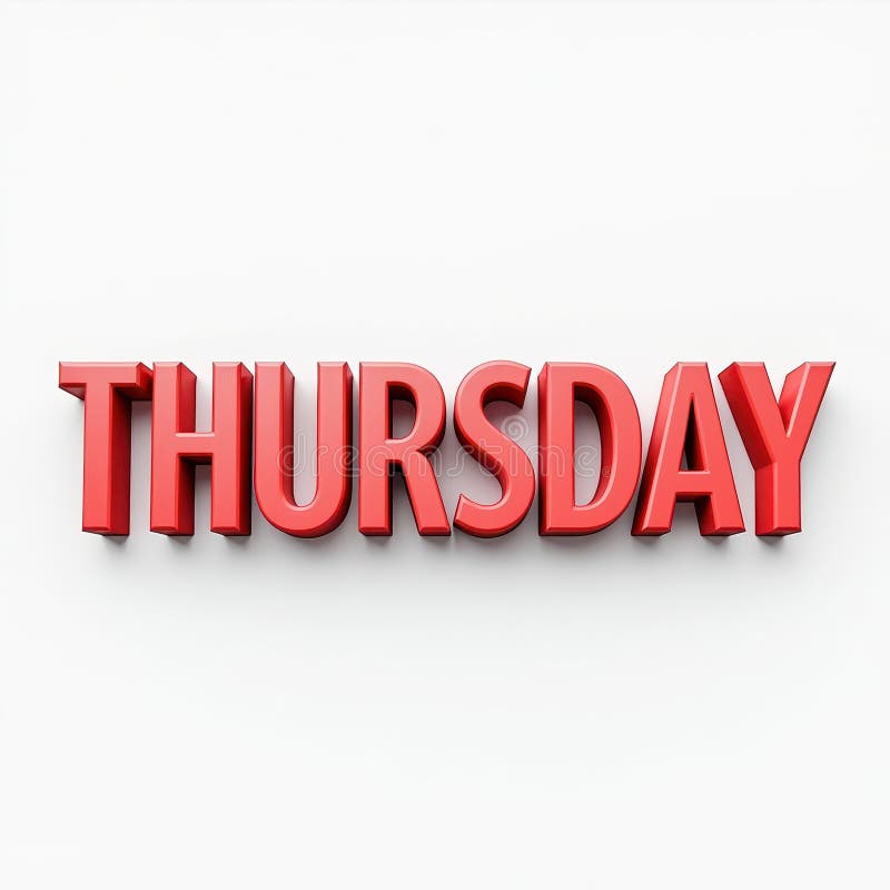 Bold Red 3D Thursday Text on a Clean White Background. Stock ...