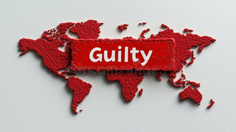 A Bold Red Depiction of Guilt on a Textured World Map with a Neutral ...