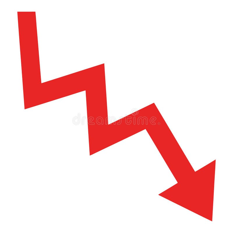 Red Downward Arrow Icon on White Background Stock Vector - Illustration of graphic, drop: 395019712