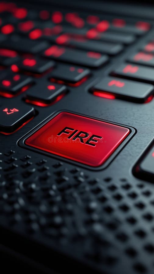 Bold Red Fire Button on Sleek Laptop Keyboard Showcasing High ...