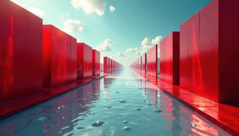 Bold Red Geometric Forms, Energetic Movement and Visual Tension , Red ...