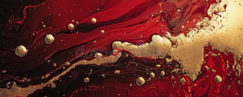 A Bold Red and Gold Oil Liquid Splash in Sharp Contrast, with Scattered ...