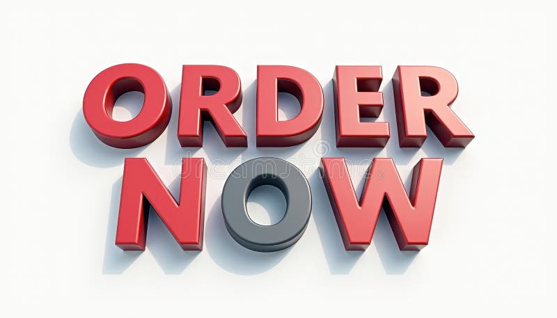 Bold Red and Grey Order Now Text in 3D on a White Background. Stock ...