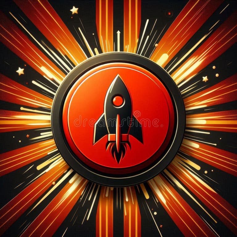 Bold Red Launch Button Over Striped Orange-black Backdrop, Action ...