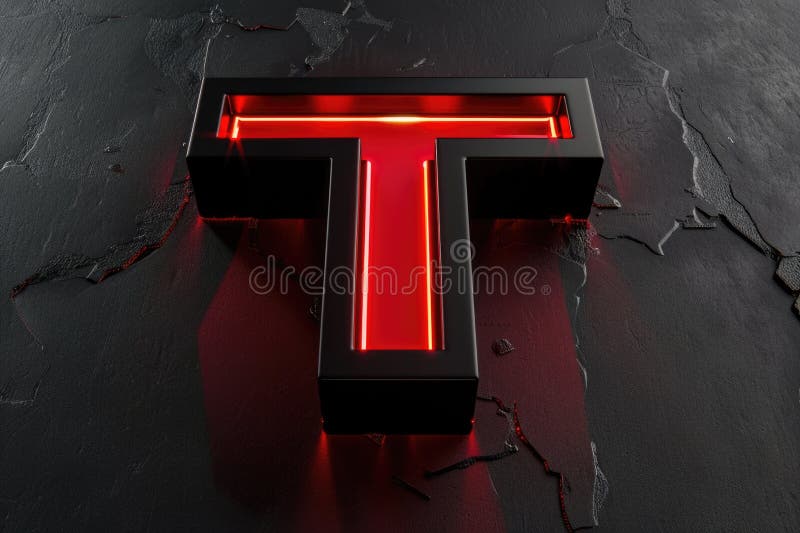 Bold Red Letter T Illuminated on a Dark Black Background. Suitable for ...