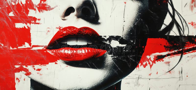 Bold Red Lips and Abstract Art Create Striking Visual Impact in Modern ...