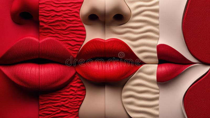 Bold Red Lips Against Textured Backgrounds Create a Striking Visual ...
