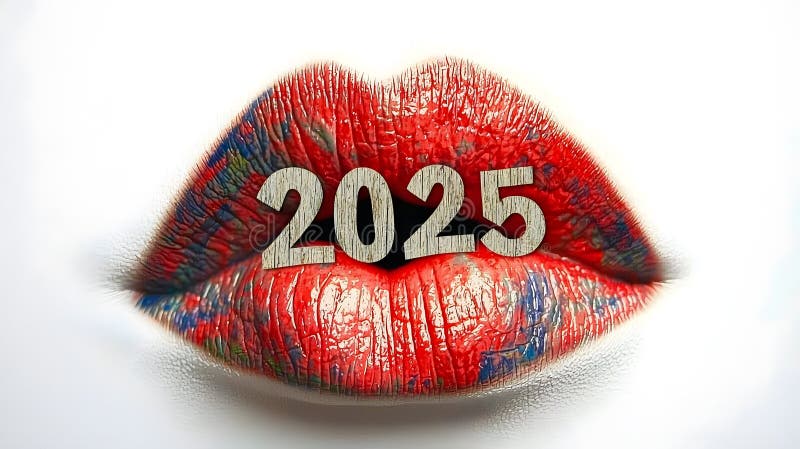 Bold Red Lips with Colorful Design and 2025. Stock Illustration ...