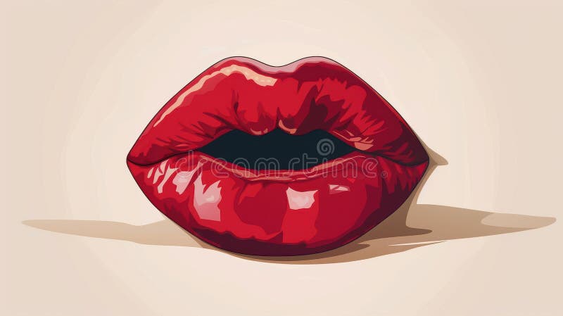 Bold Red Lips Create an Eyecatching Kiss, Captured in a Clean Vector ...