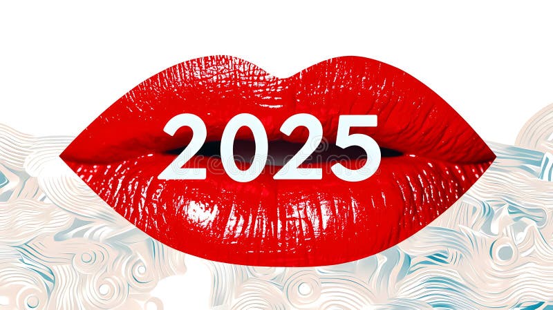 Bold Red Lips Featuring the Year 2025 Stock Illustration - Illustration ...