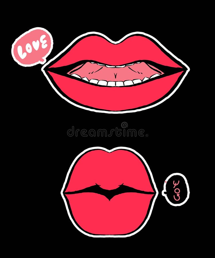 Bold Red Lips with Love Text Graphic Sticker Stock Vector ...