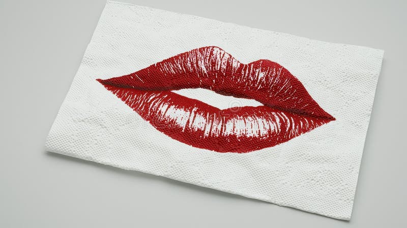 Bold Red Lips Print on Textured White Napkin Background Stock ...