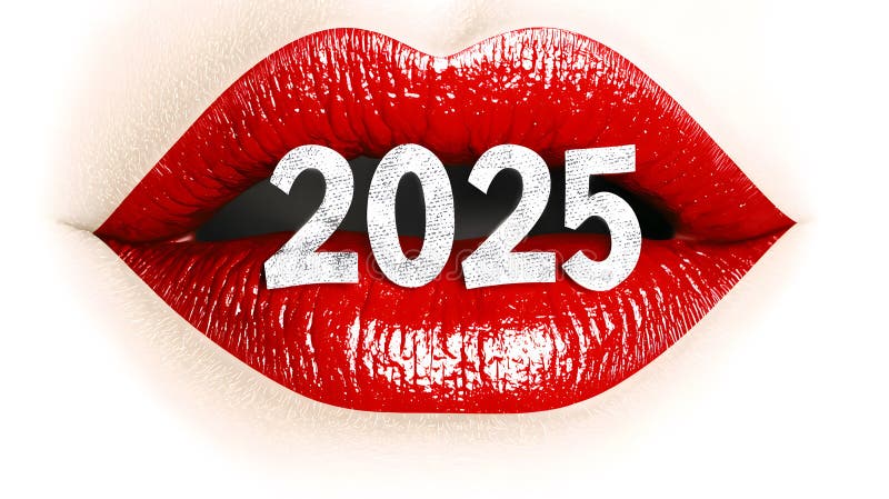 Bold Red Lips with Sparkling 2025 Text Stock Illustration ...