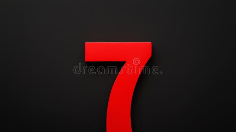 Bold Red Number 7 on Black Background, Minimalist Modern Typography ...