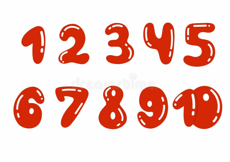 Bold Red Numbers with Cartoon Glossy Design from 1 To 10 Stock ...