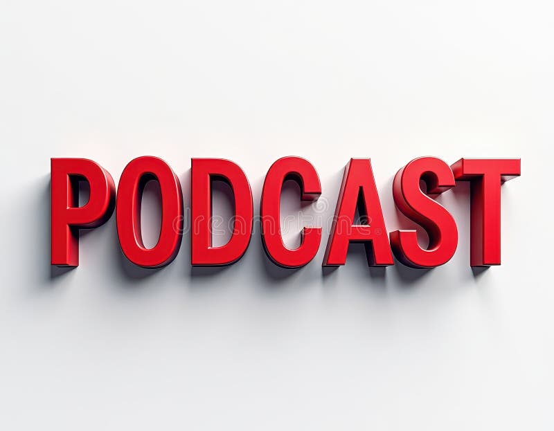 Bold Red Podcast Sign with 3D Effect on a White Background. Stock ...