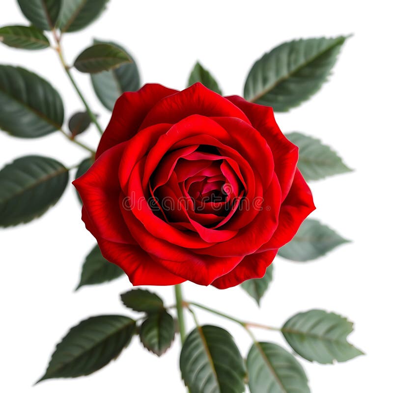 A Bold Red Rose Texture with Dark Green Leaves on a Clean White ...