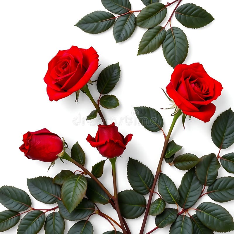 A Bold Red Rose Texture with Dark Green Leaves on a Clean White ...