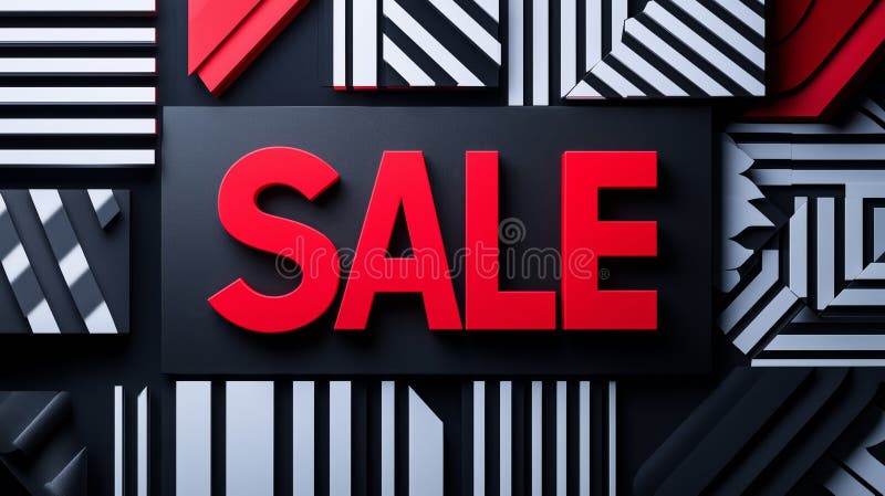 Bold Red Sale Sign with Geometric Black and White Patterns Stock ...